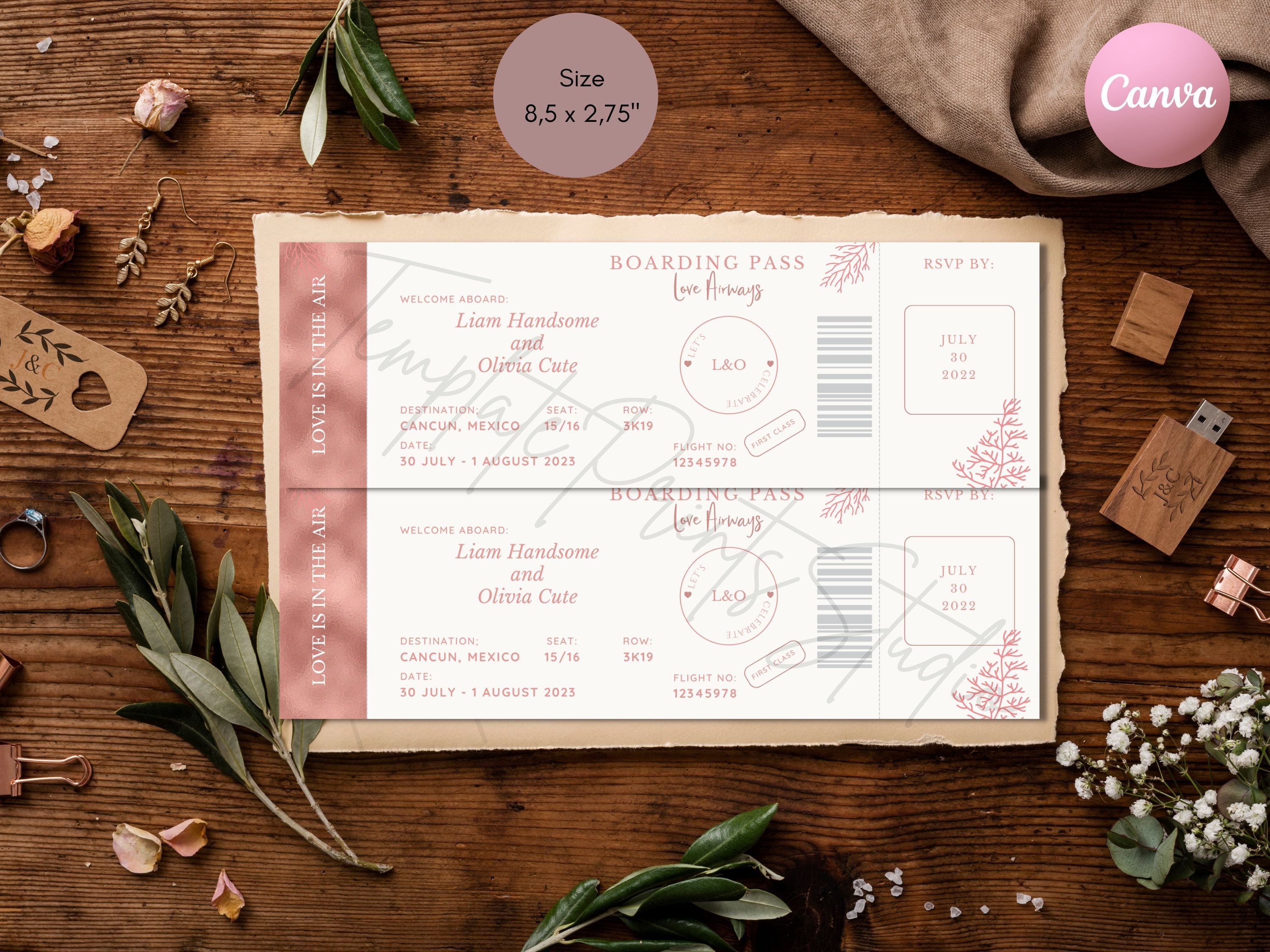 Editable Boarding Pass Template, Printable Airline Ticket, Canva ...