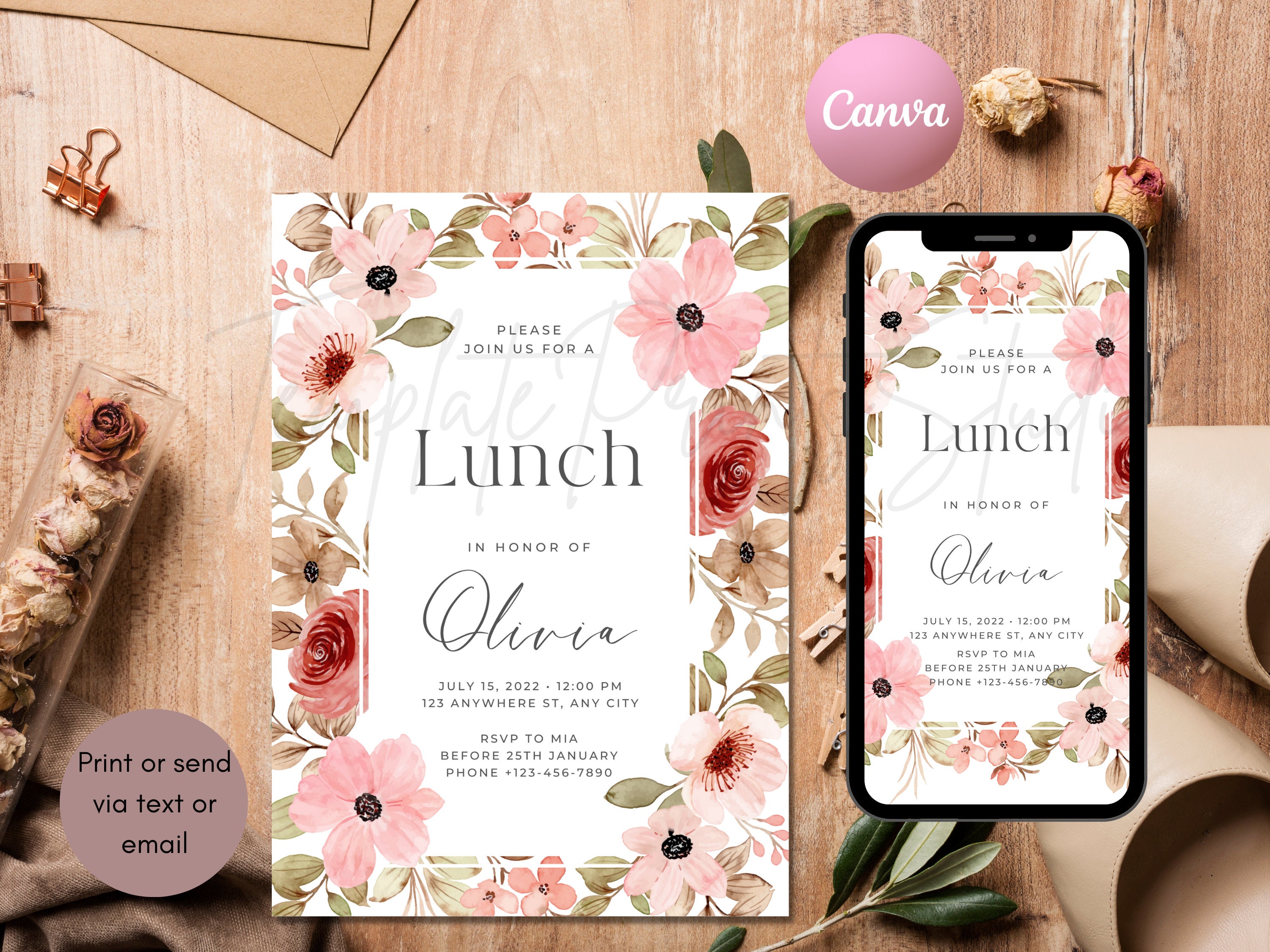 Let's Lunch Party Invitation Printable Ladies Birthday Luncheon Invite ...