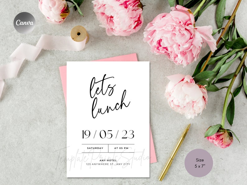 Let's Lunch Party Invitation Printable, Ladies Birthday Simple Luncheon ...