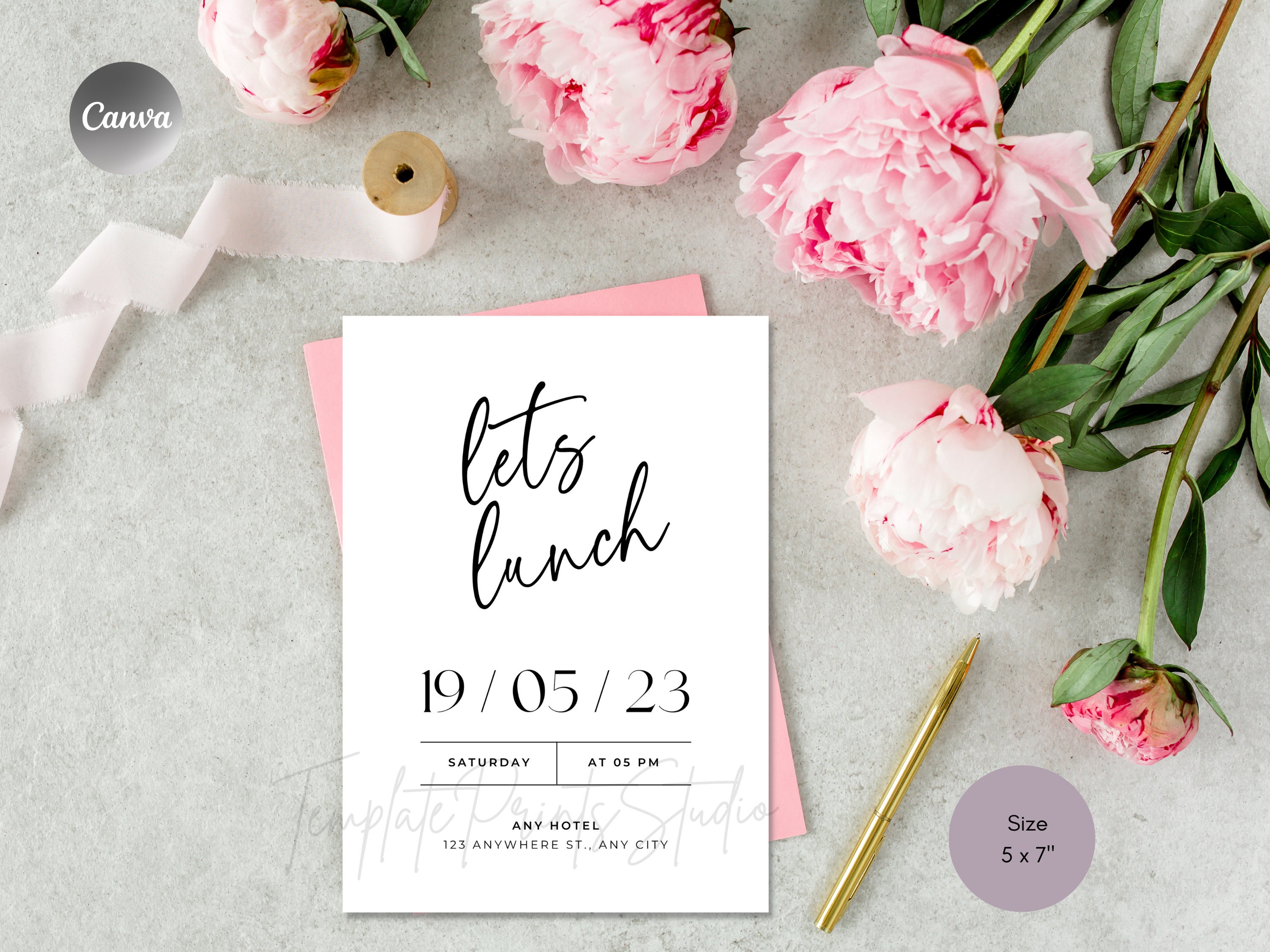 Let's Lunch Party Invitation Printable, Ladies Birthday Simple Luncheon ...