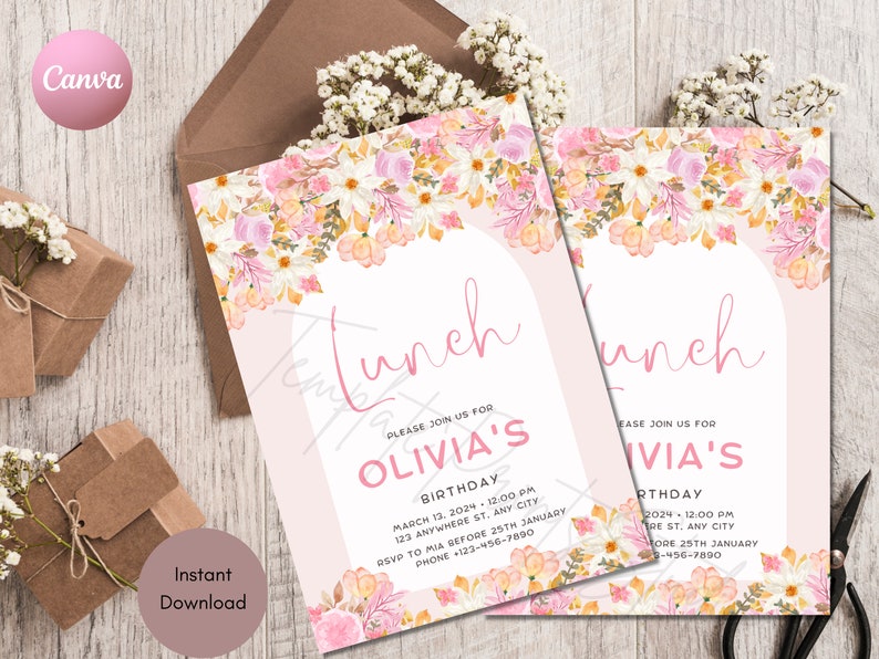 Let's Lunch Party Invitation Printable Ladies Birthday Luncheon Invite ...