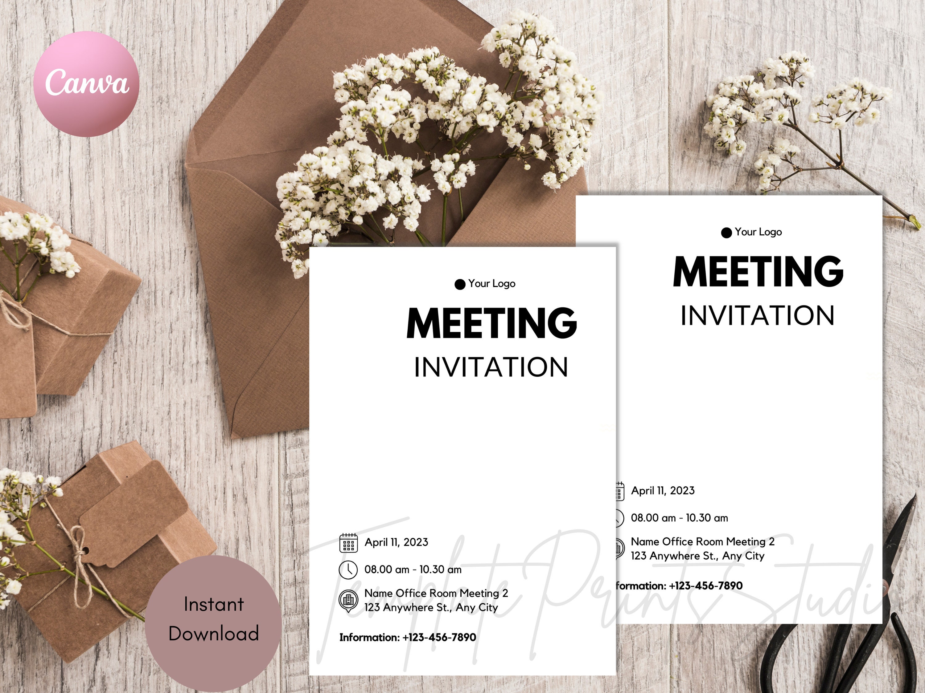 Meeting Invitation, Work Meeting Minimal Business Invitation, Custom ...