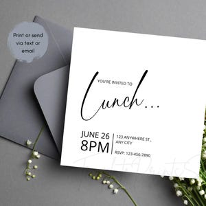Square Lunch Invitation Template Editable, Printable Minimalist ...