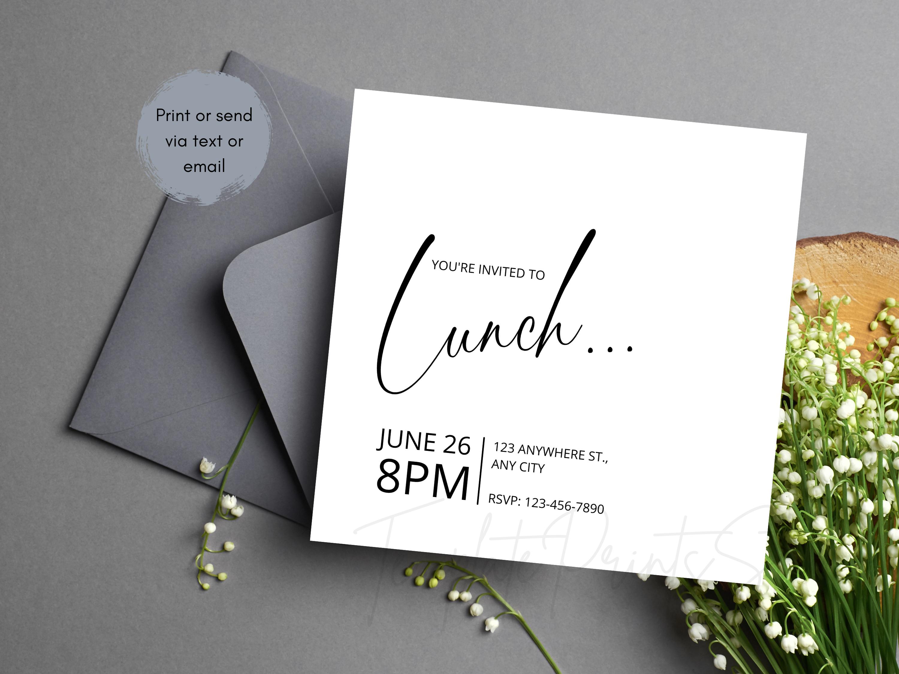 Square Lunch Invitation Template Editable, Printable Minimalist ...