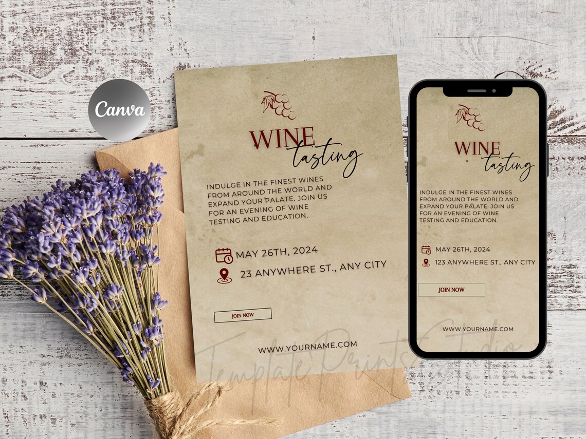 Wine Tasting Invitation Printable Template Minimalist - Etsy