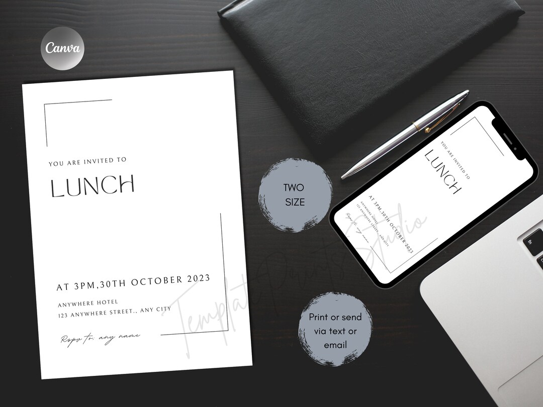 Manly Lunch Invitation Template Editable, Printable Minimalist Luncheon ...