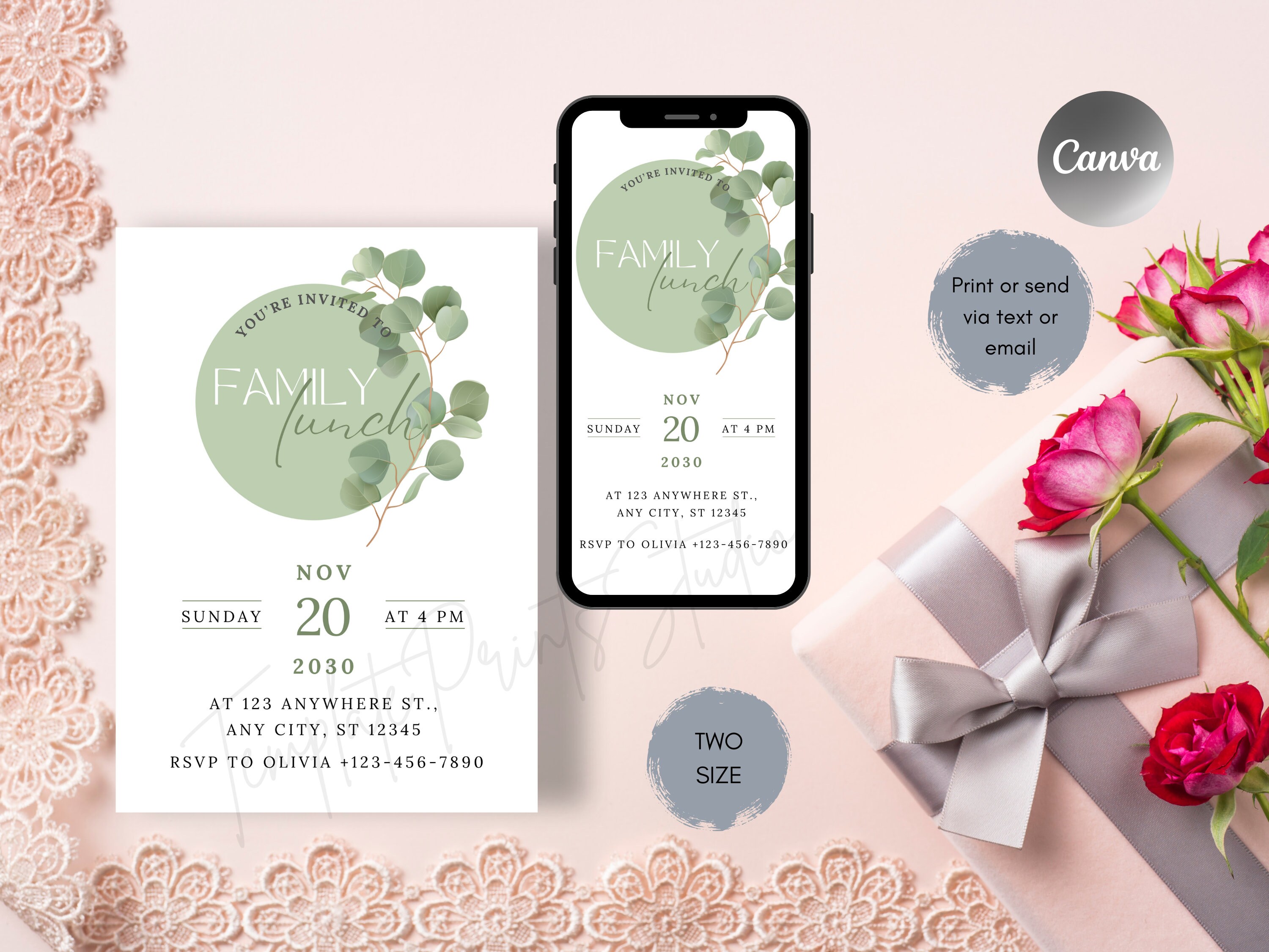 Family Lunch Invitation Printable, Simple Luncheon Invite Editable ...