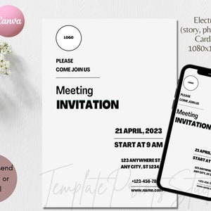 Meeting Invitation, Work Meeting Minimal Business Invitation, Custom ...