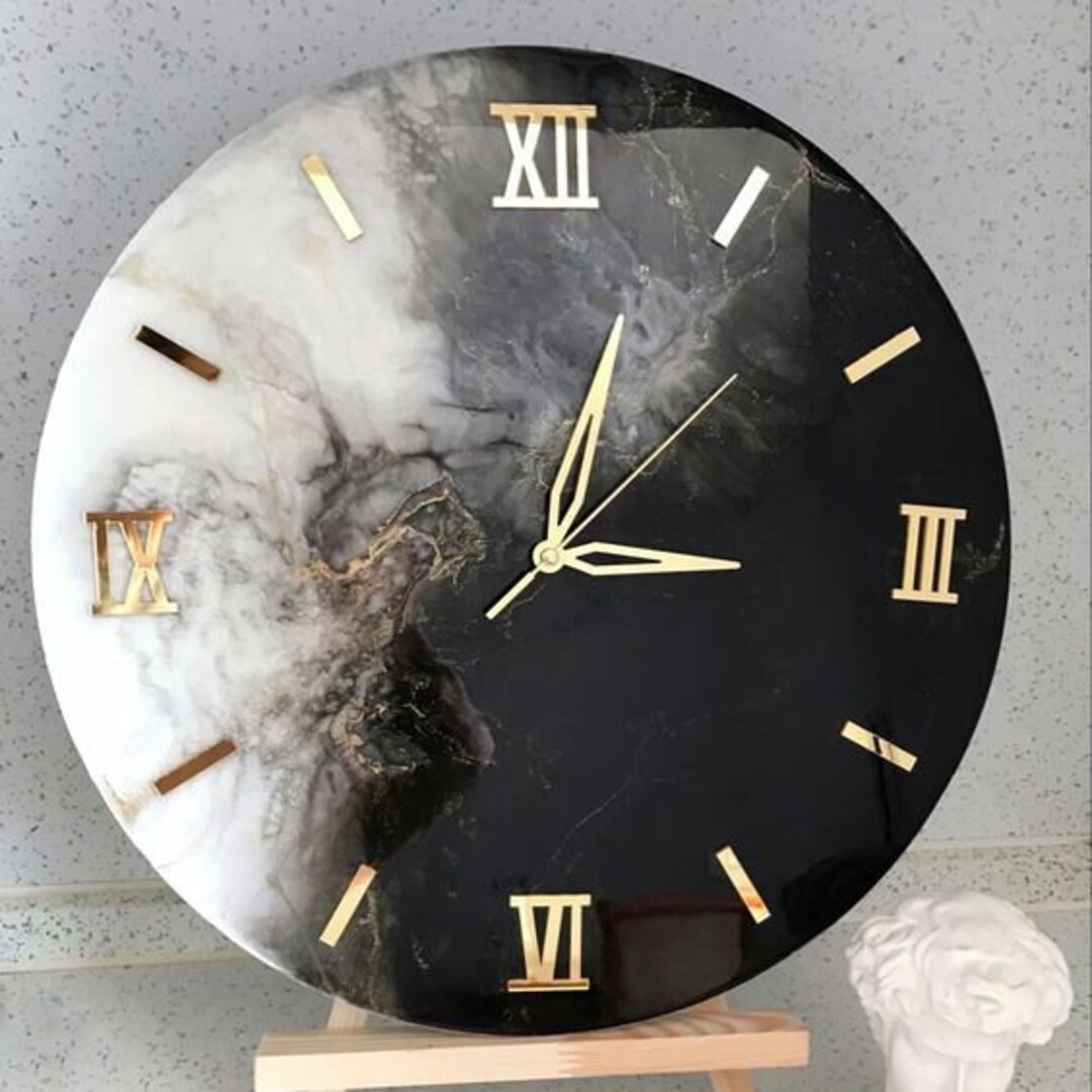 Blackandwhiteabstractepoxyresinwallclockforhomedecor - Etsy