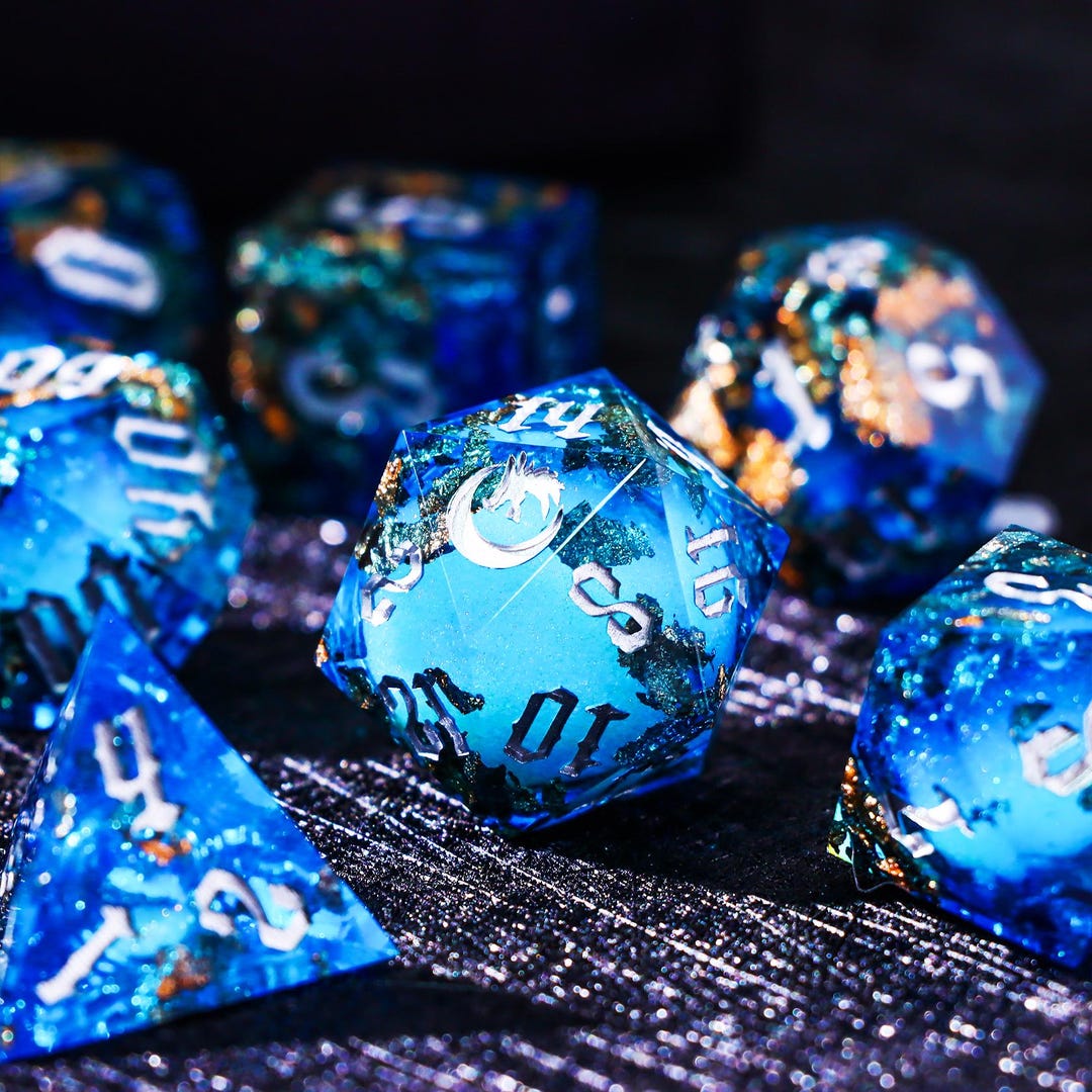 Gem Blue Liquid Core Dnd Dice Set for Role Playing Games, Full Dungeons ...