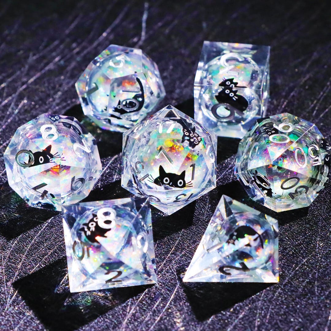 Crystal Cat Liquid Core Dnd Dice Set for Role Playing Games, Galaxy ...