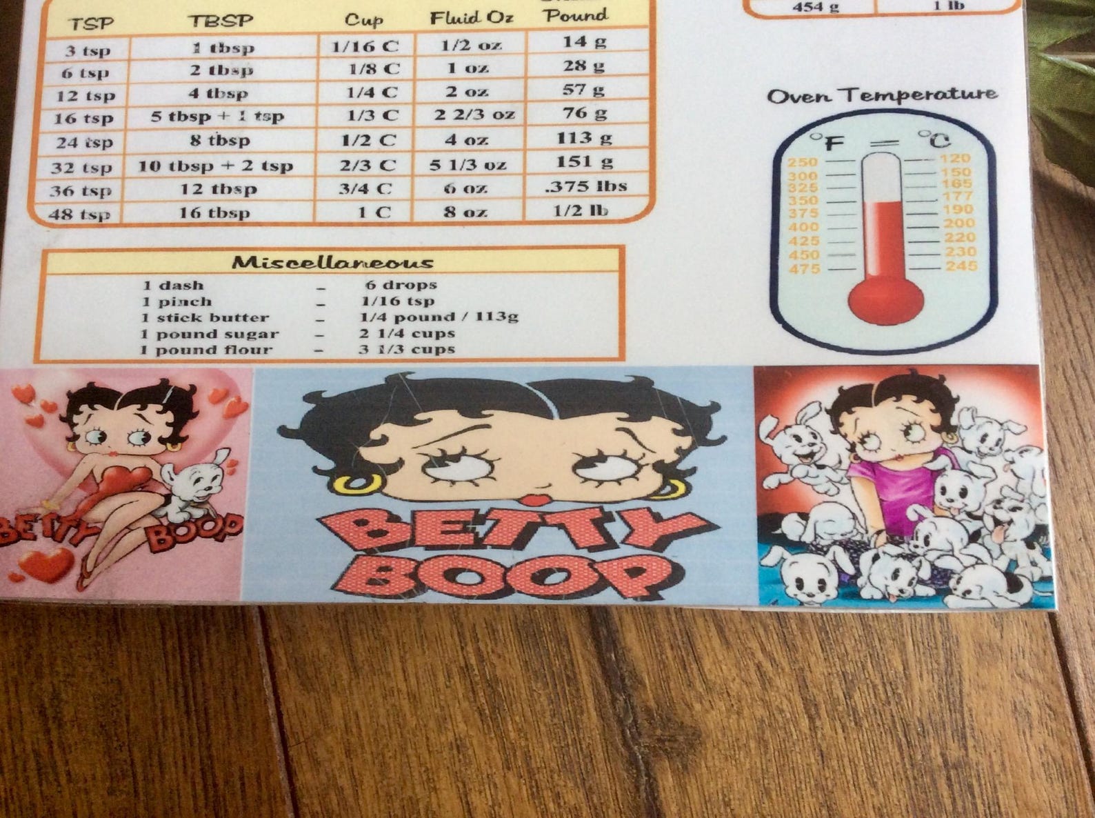 Betty Boop Gift Kitchen Decor Conversion Chart Vintage Retro Kitchen ...