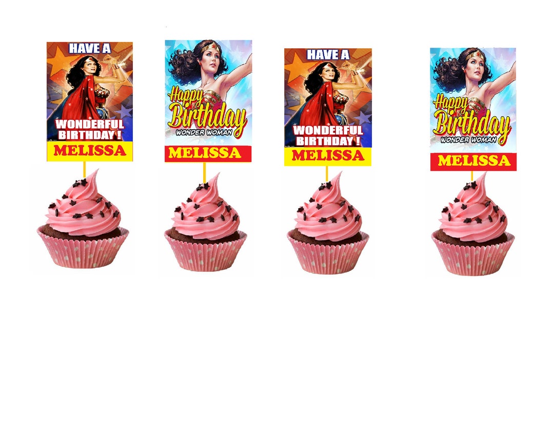 Birthday Cupcake Topper Wonder Woman Birthday Party Decorations, Retro ...