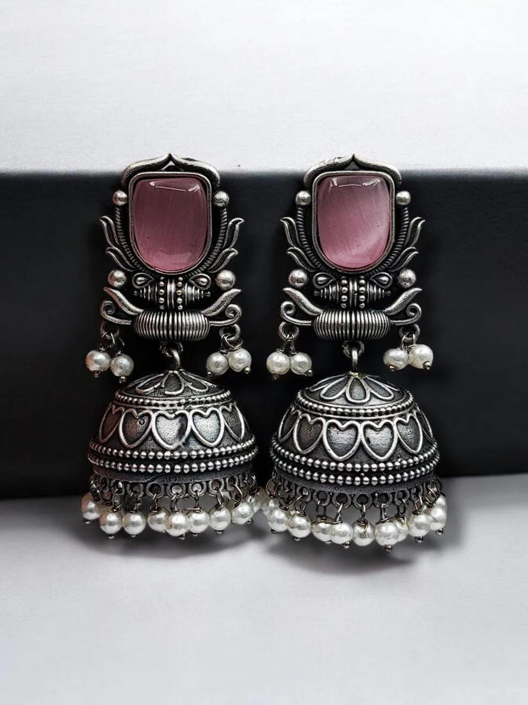 Yachika Collections Light Weight Silver Replica Oxidised Jambo Jhumka ...