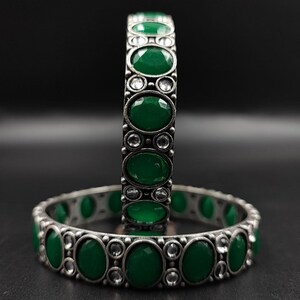 YACHIKA Collections-silver Replica Stone Bangles chudiya Antique Silver ...