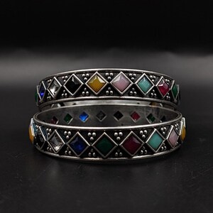 YACHIKA Collections-silver Replica Stone Bangles chudiya Antique Silver ...