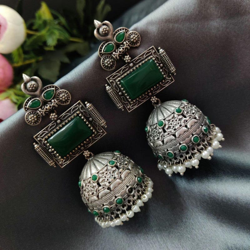 Silver Jhumkas - Etsy