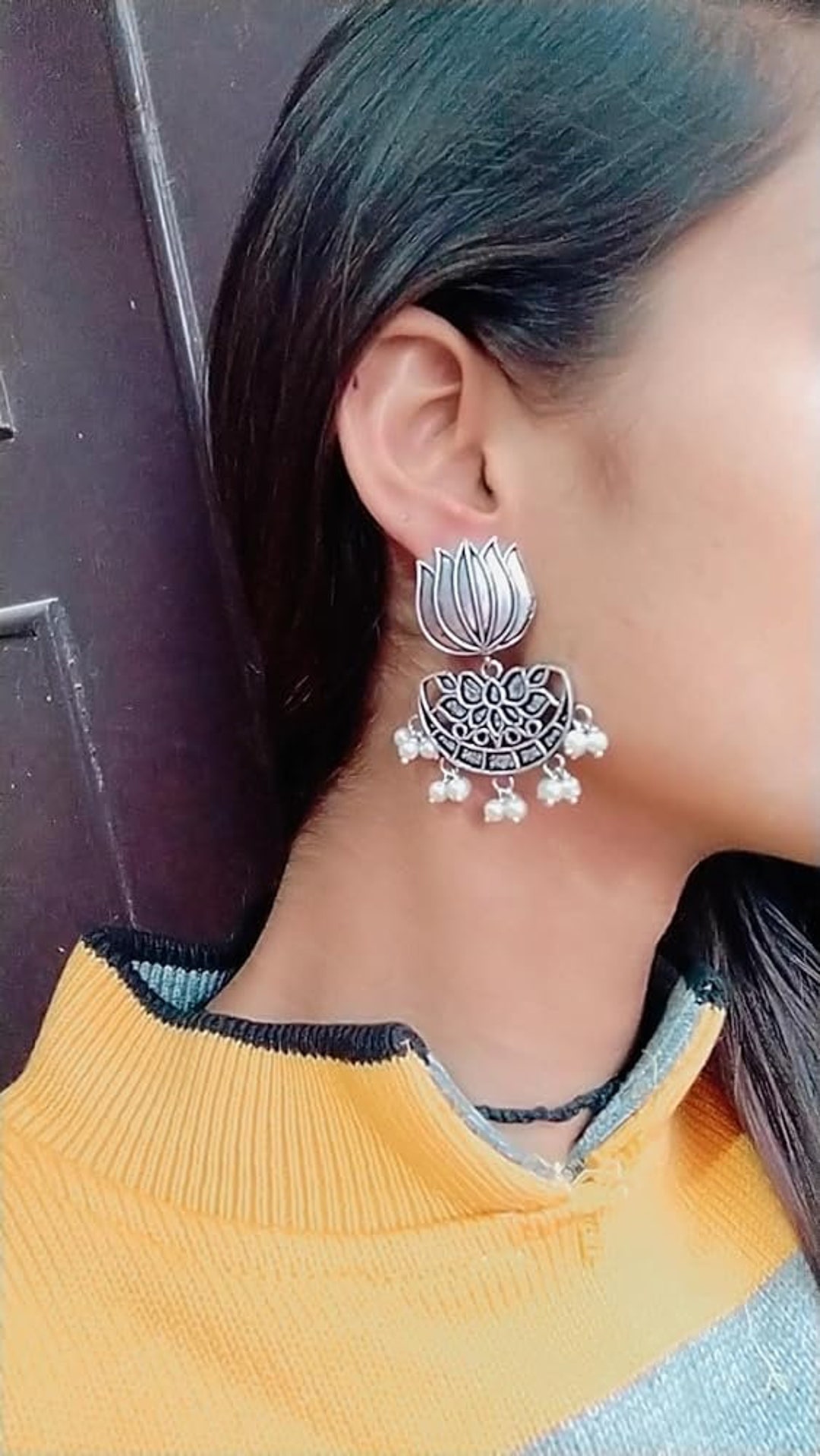 YACHIKA Collections:silver Look Like Lotus Flower Design Earrings - Etsy