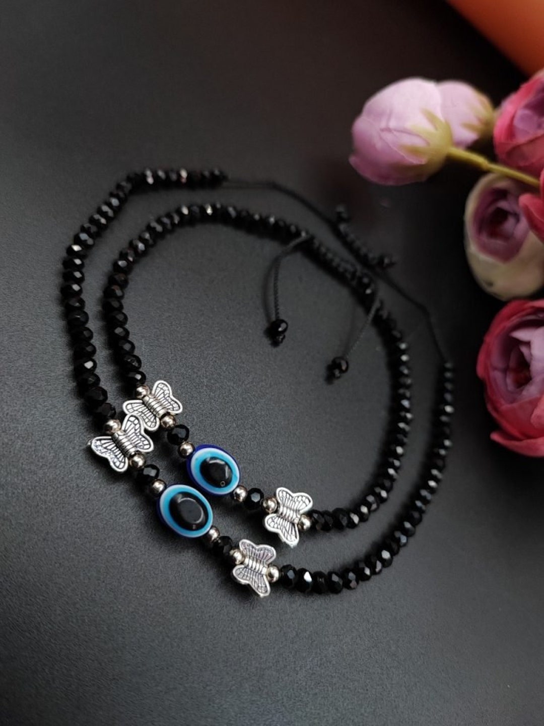 YACHIKA Collections:oxdised Evil Eye Beads Anklets Adjustable Size ...