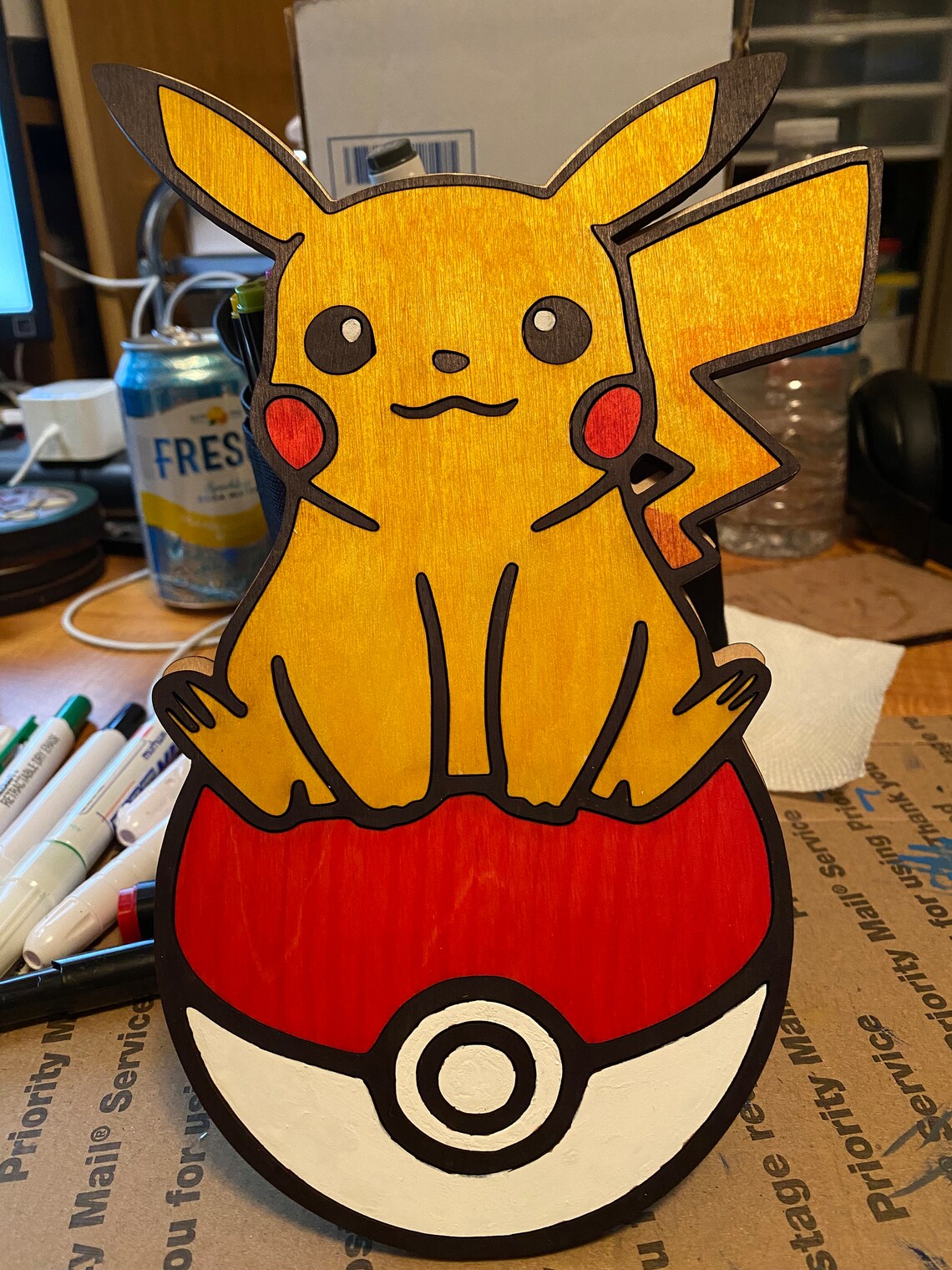 Pikachu ** Digital Files ** Seating on Pokeball Design, 2-layer Design ...