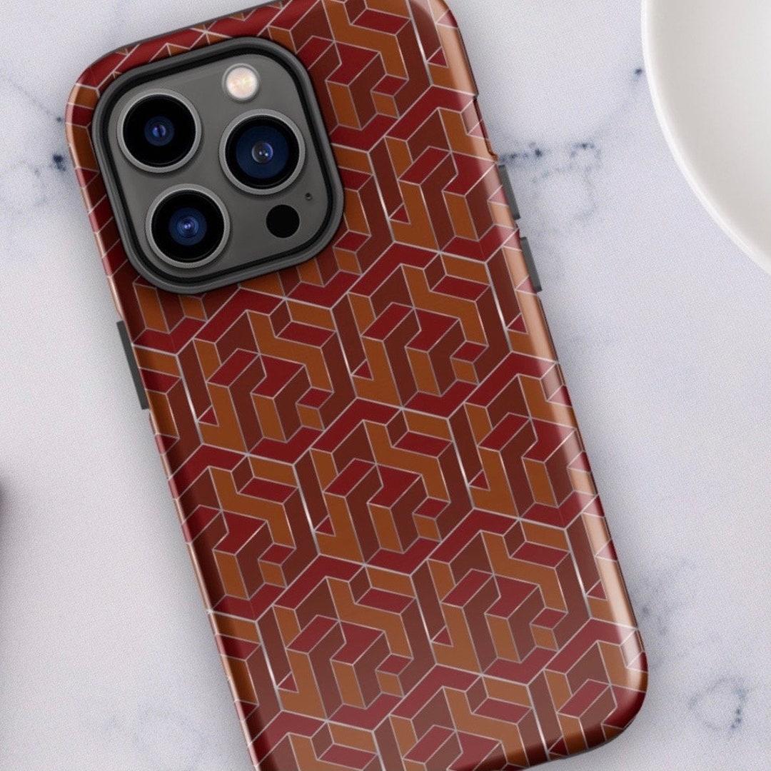 Iphone® Tough Case Red Pattern Hard Cover for Phone Geometric Design ...