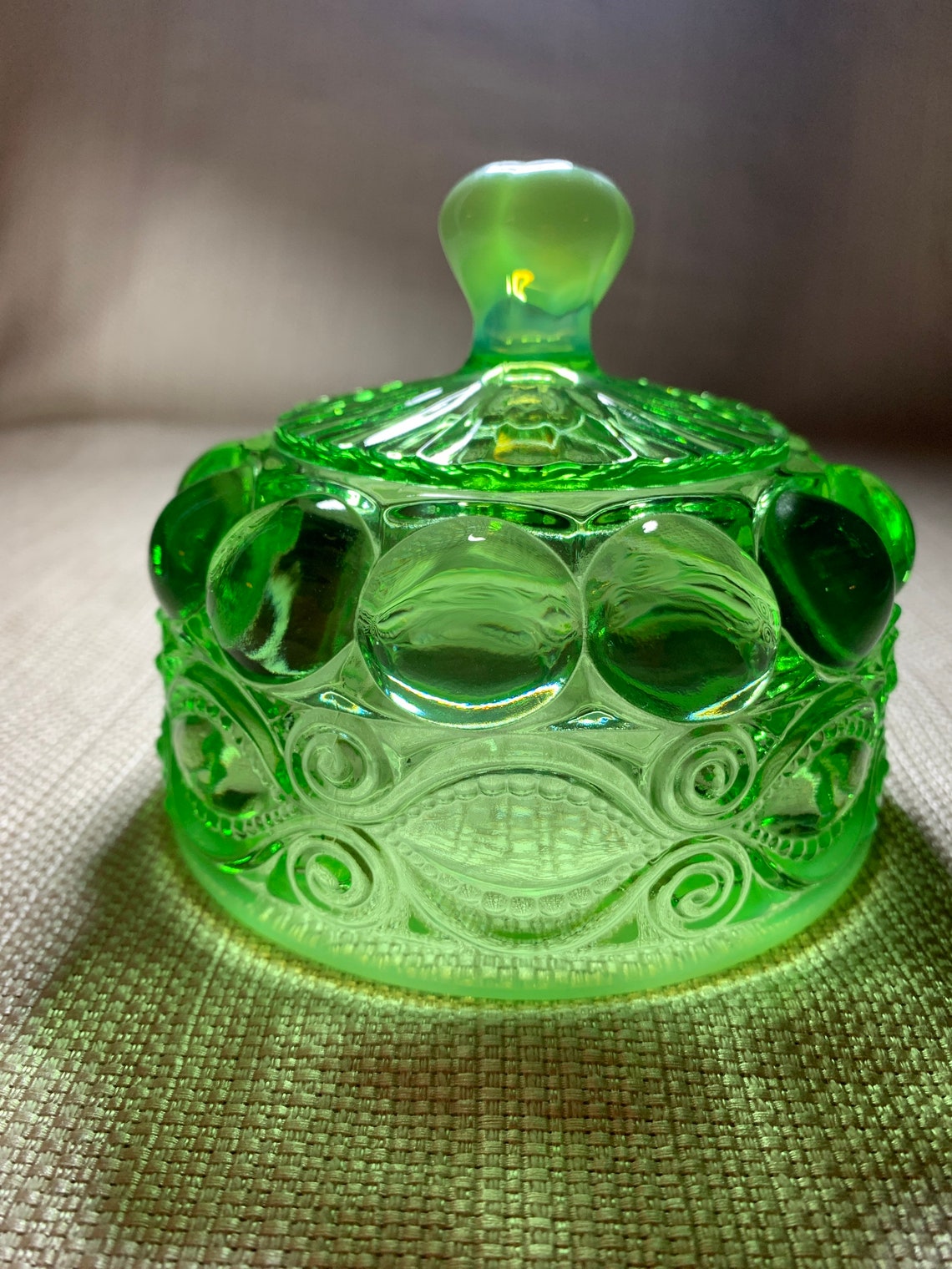 Mosser Eye Winker Vaseline Opalescent Glass Butter Dish. - Etsy