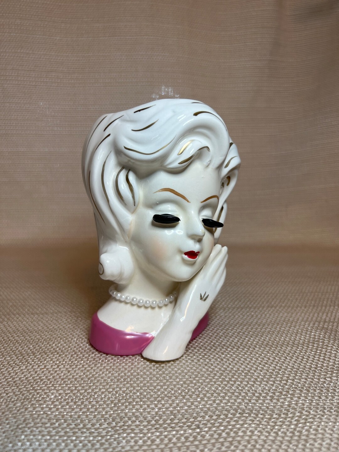 Vintage Lady Head Vase - Pink Dress - Etsy
