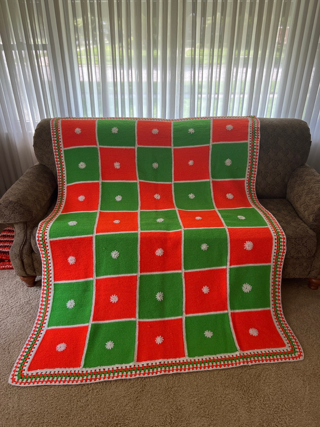 Vintage Orange and Green Afghan - 76x60 - Etsy