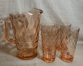 Pink Glass Pitcher - Etsy