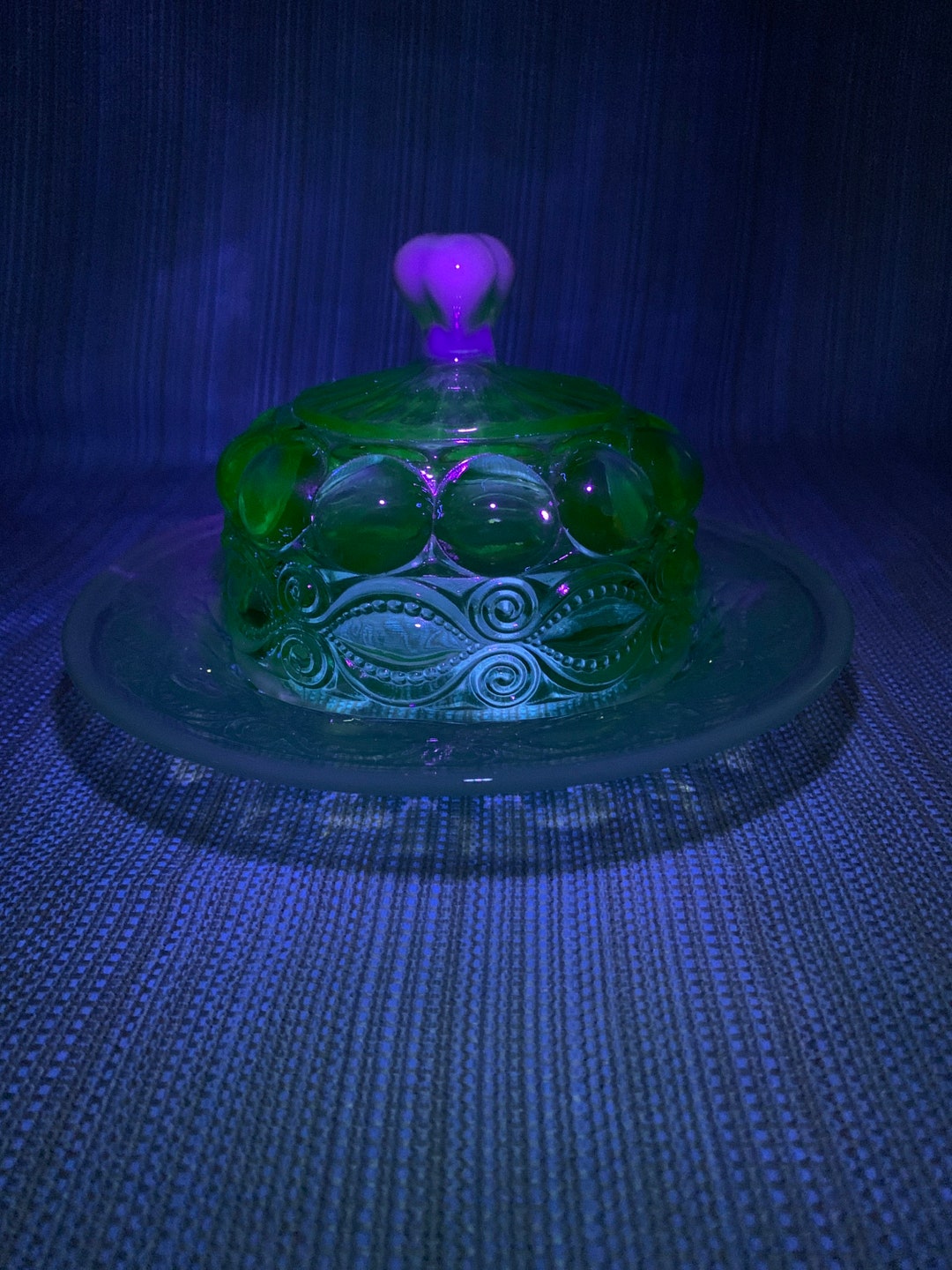 Mosser Eye Winker Vaseline Opalescent Glass Butter Dish. - Etsy