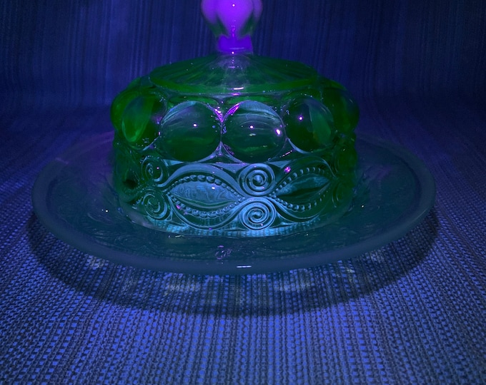 Mosser Eye Winker Vaseline Opalescent Glass Butter Dish. - Etsy