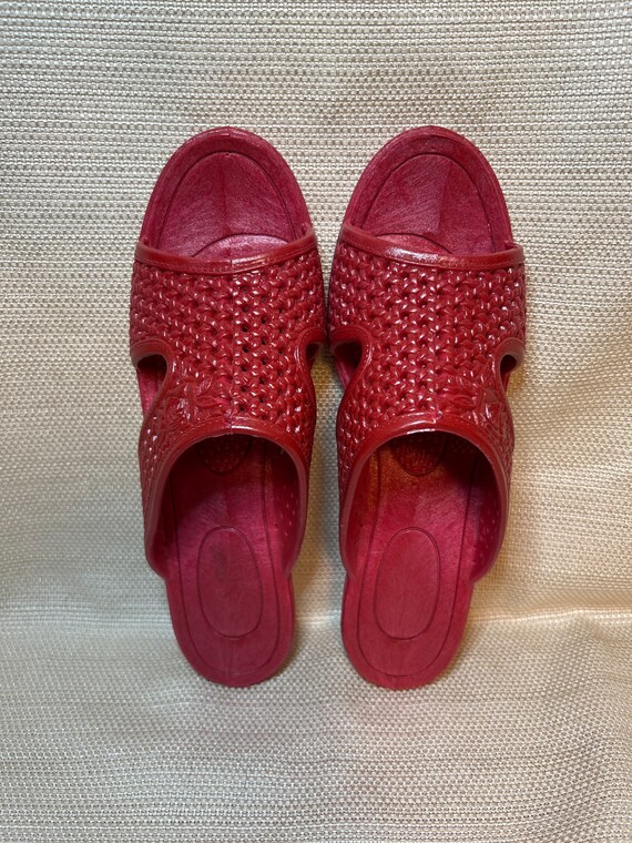 Vintage Red Rubber Slip on Shoes. Never Used Size M/L - Etsy