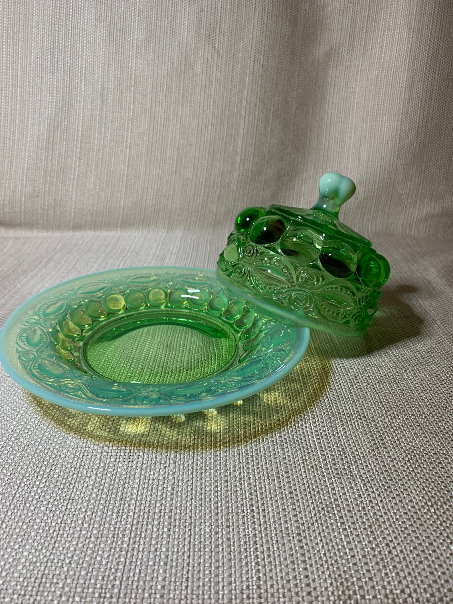 Mosser Eye Winker Vaseline Opalescent Glass Butter Dish. - Etsy