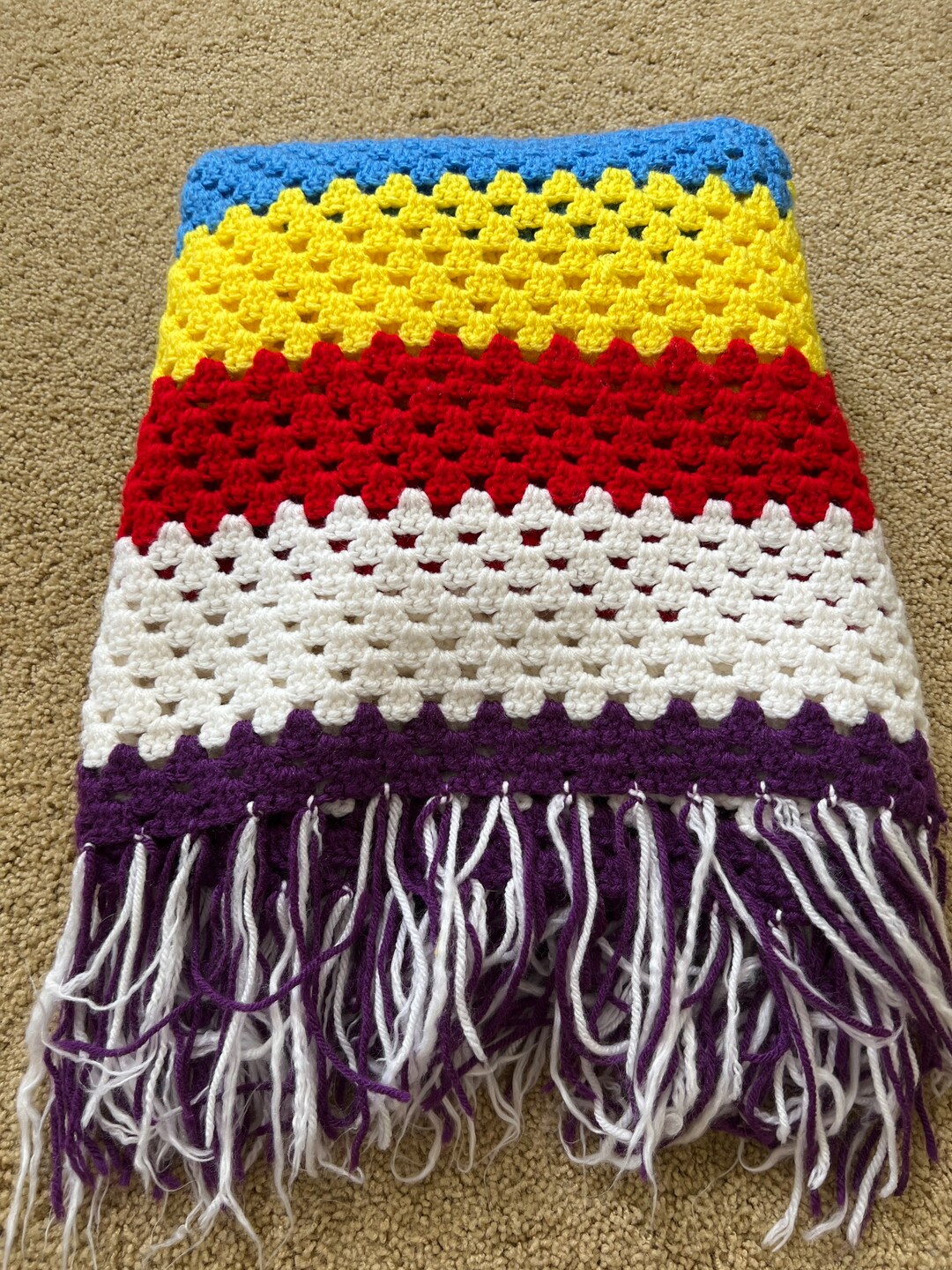 Handmade Multicolored Square Afghan With Fringe - 52x50 - Etsy