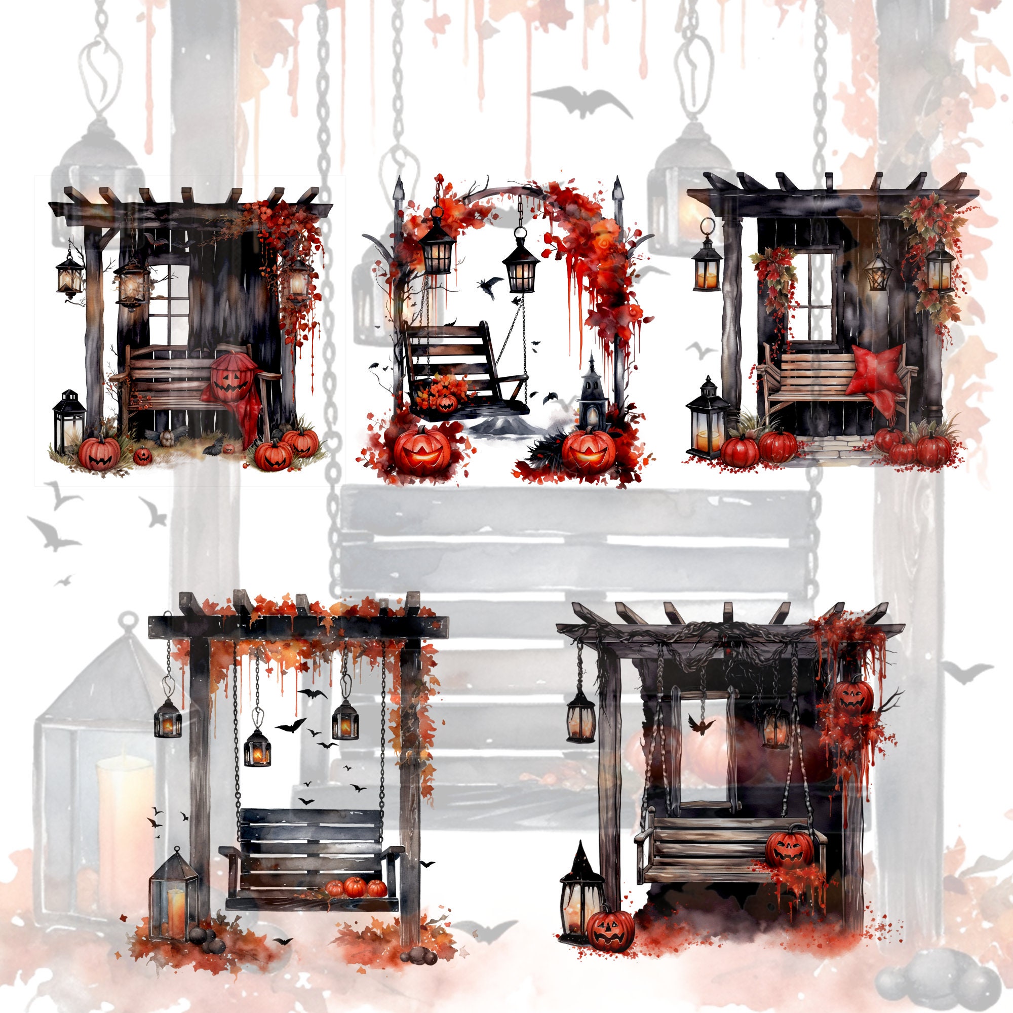 Watercolor Halloween Swing Clipart Spooky Clip Art Halloween - Etsy