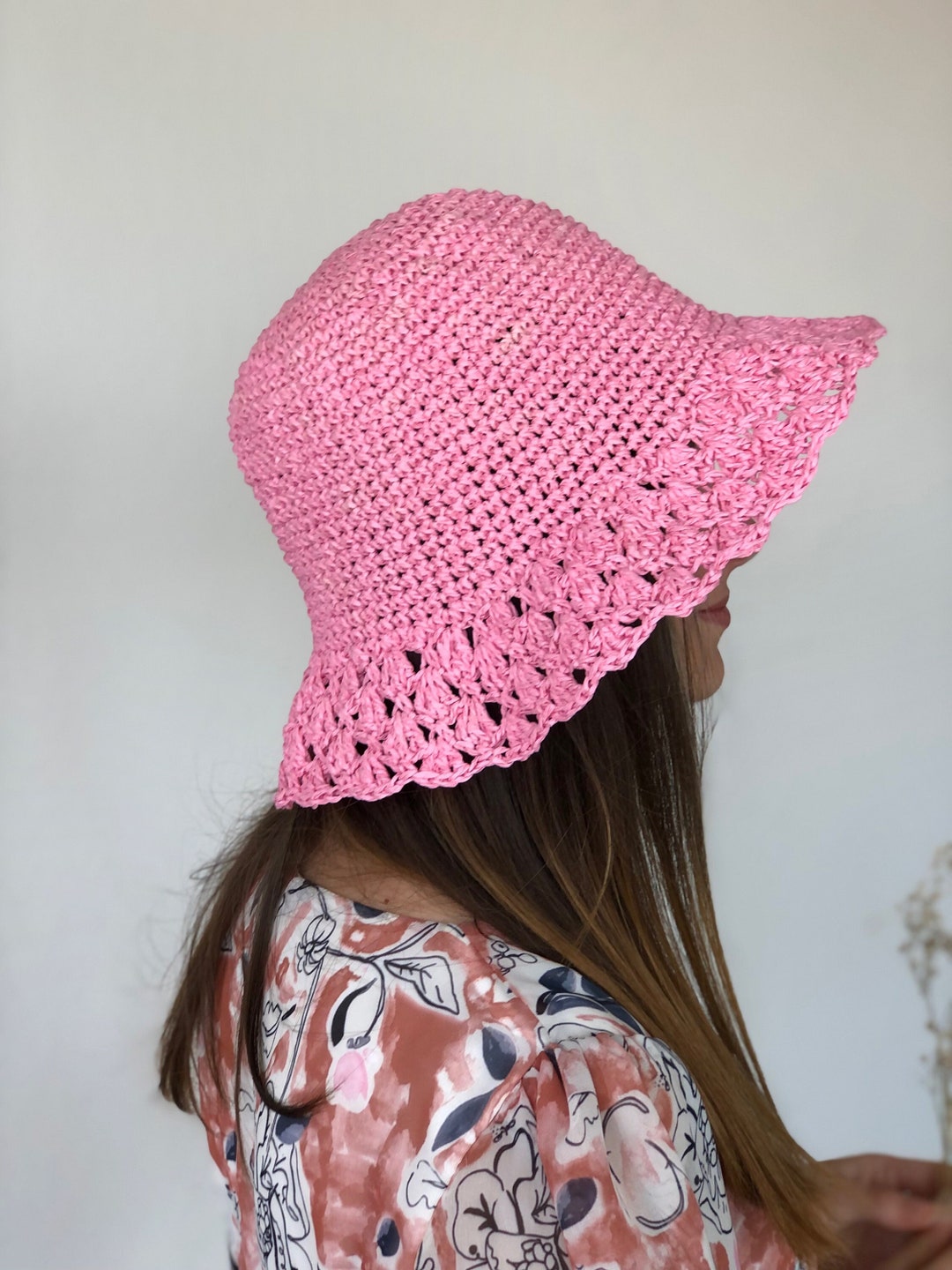 Crochet Raffia Bucket Hat, Unique Design Hat, Crochet Beach Hat, Summer ...