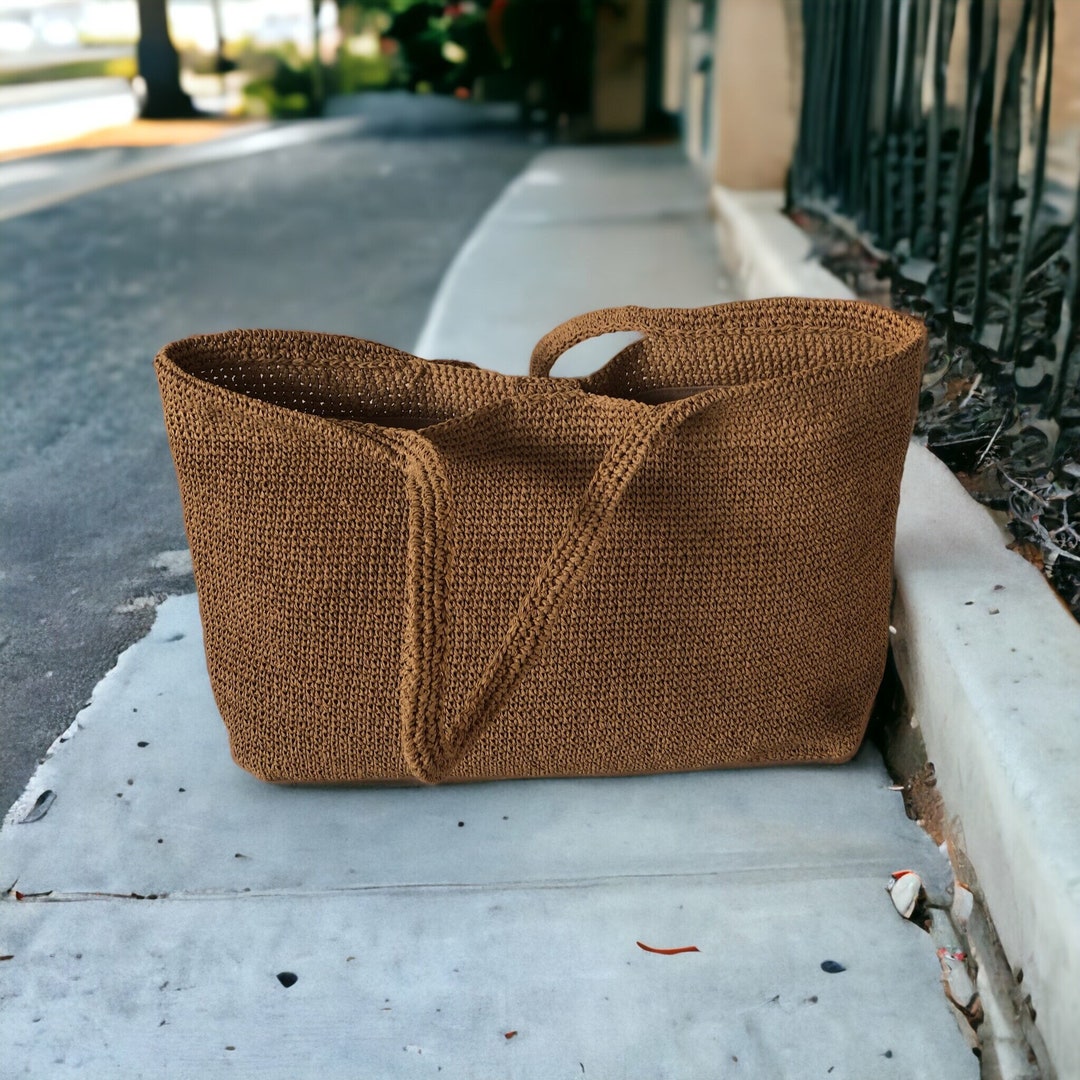 Crochet Raffia Tote Bag, Straw Beach Shoulder Bag for Women, Summer ...