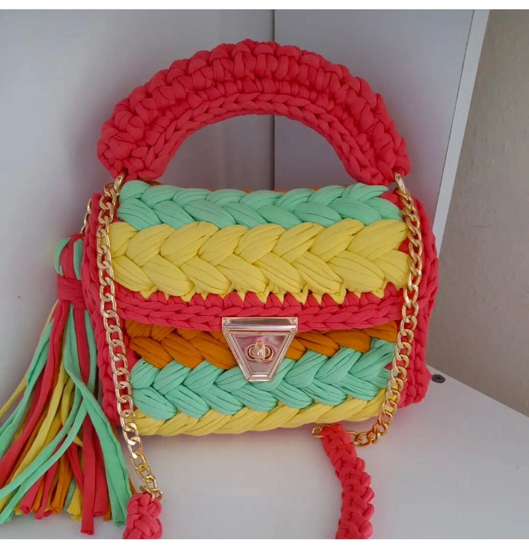 Multi Color Bag / Crochet Designer Bag / Knitted Colorful Shoulder Bag ...