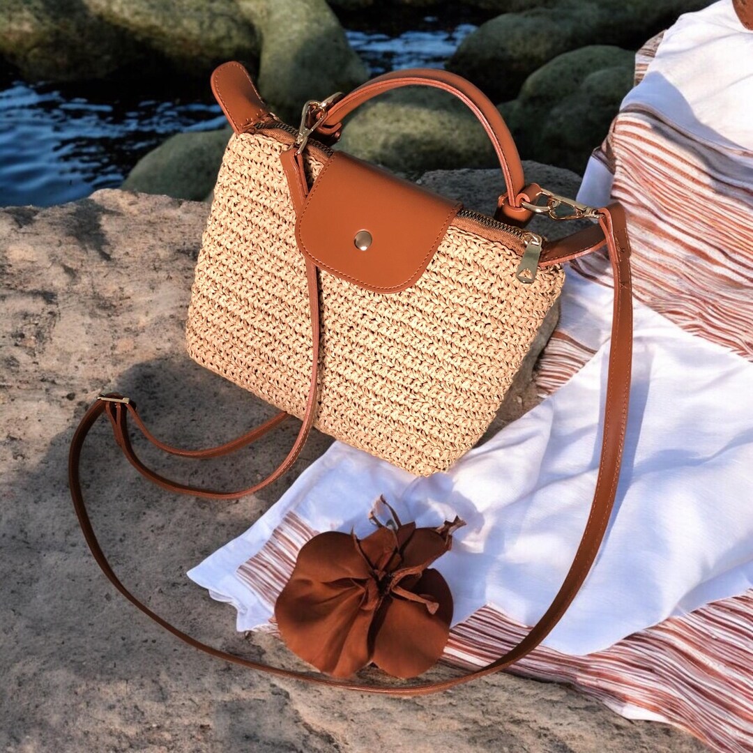 Crochet Raffia Mini Crossbody Bag, Summer Leather Mini Bag for Women ...
