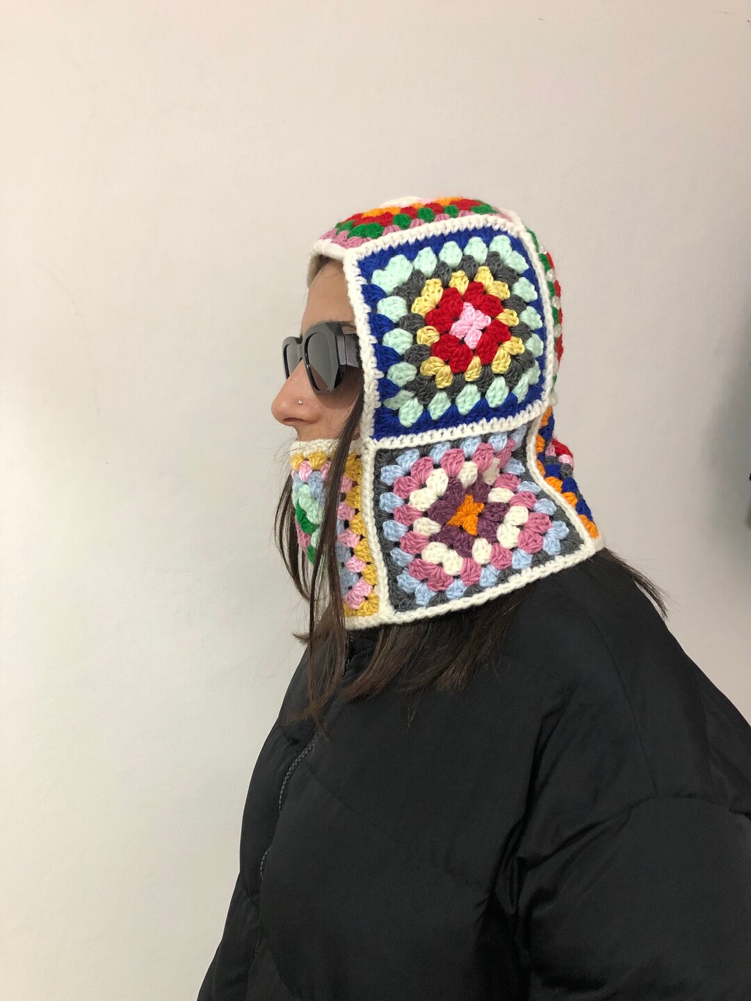 Crochet Colorful Balaclava for Women, Handmade Cotton Knit Balaclava ...