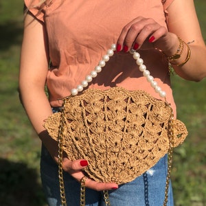 Raffia Oyster Shell Bag, Straw Mussel Crossbody Bag, Handcrafted ...