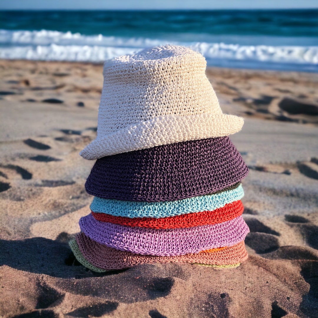 Crochet Raffia Bucket Hat, Unique Design Hat, Crochet Beach Hat, Summer ...