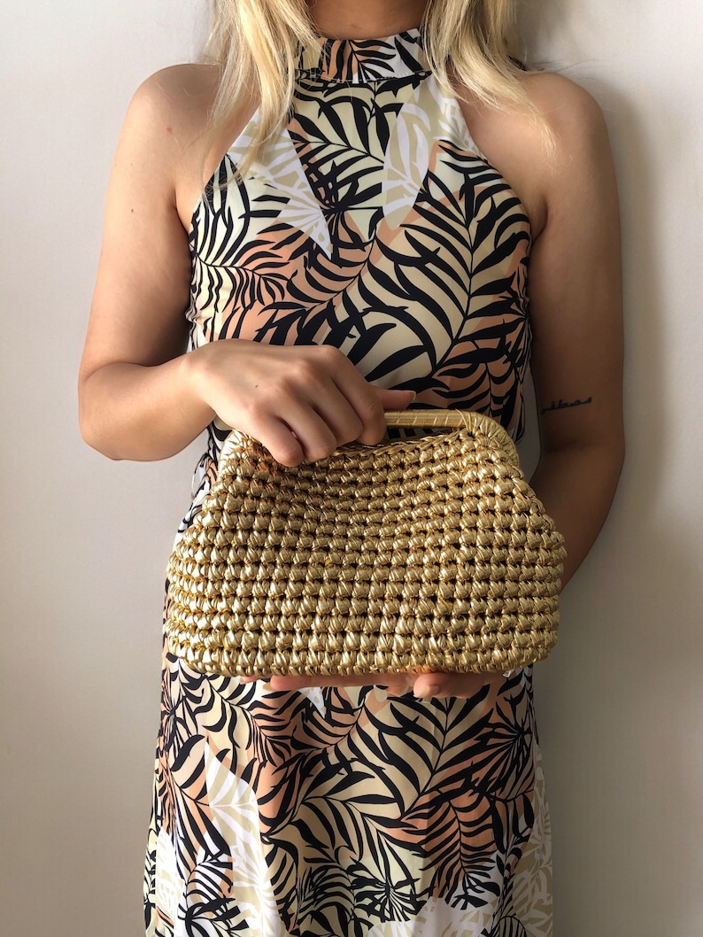 Mini Gold Wedding Bag for Women, Luxury Gold Woven Clutch Bag, Evening ...