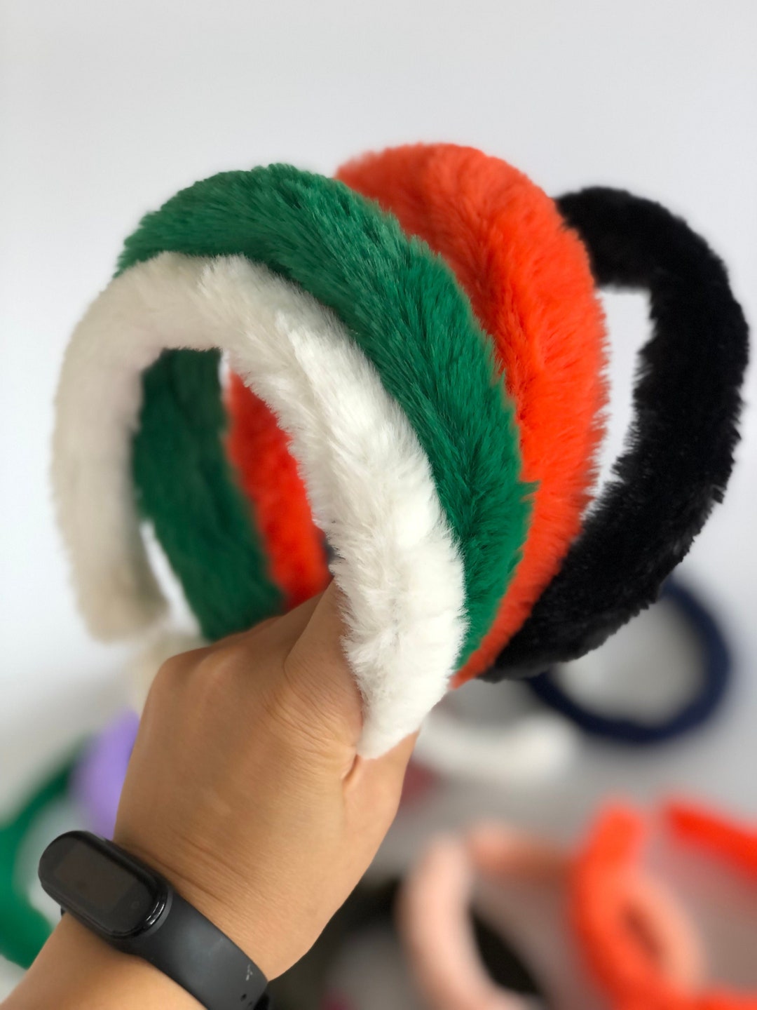 1 Inch Colorful Plush Headband, Handmade Fluffy Headband, Faux Fur ...