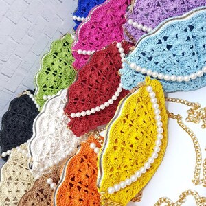 Crochet Raffia Oyster Shell Bag, Pearly Mussel Crossbody Bag, Knitted ...