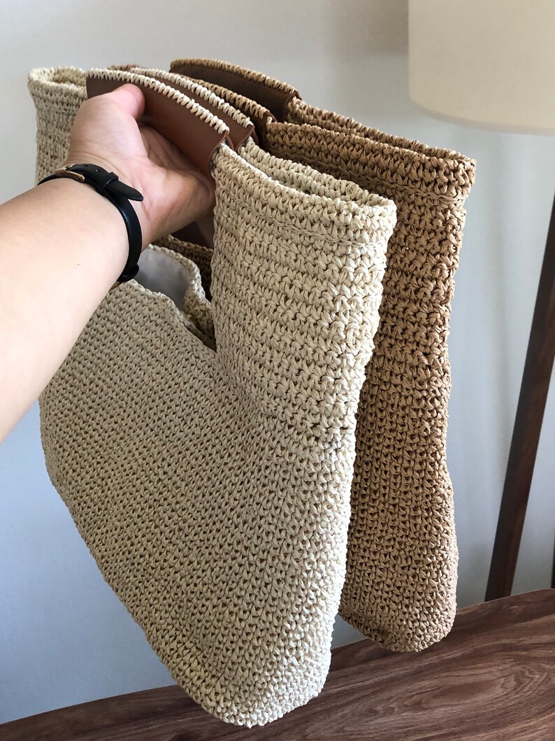 Crochet Raffia Tote Bag Raffia Beach Bag Summer Shopper Bag - Etsy