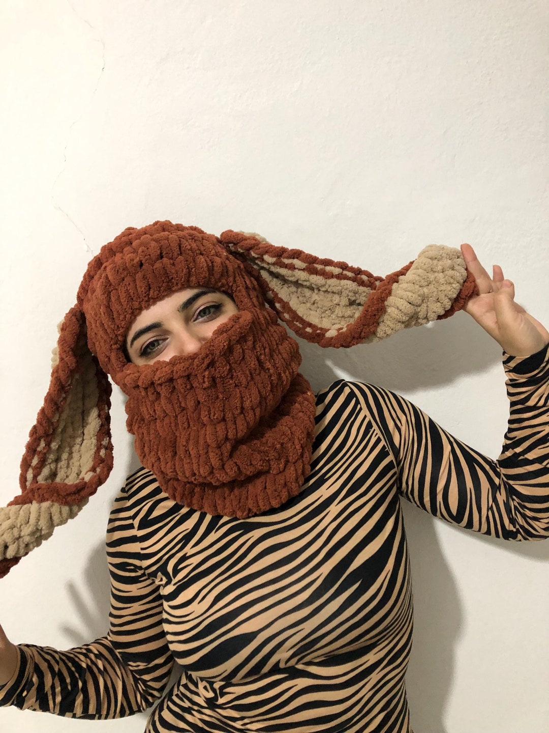Bunny Balaclava Mask, Knitted Balaclava Unisex, Animal Balaclava ...