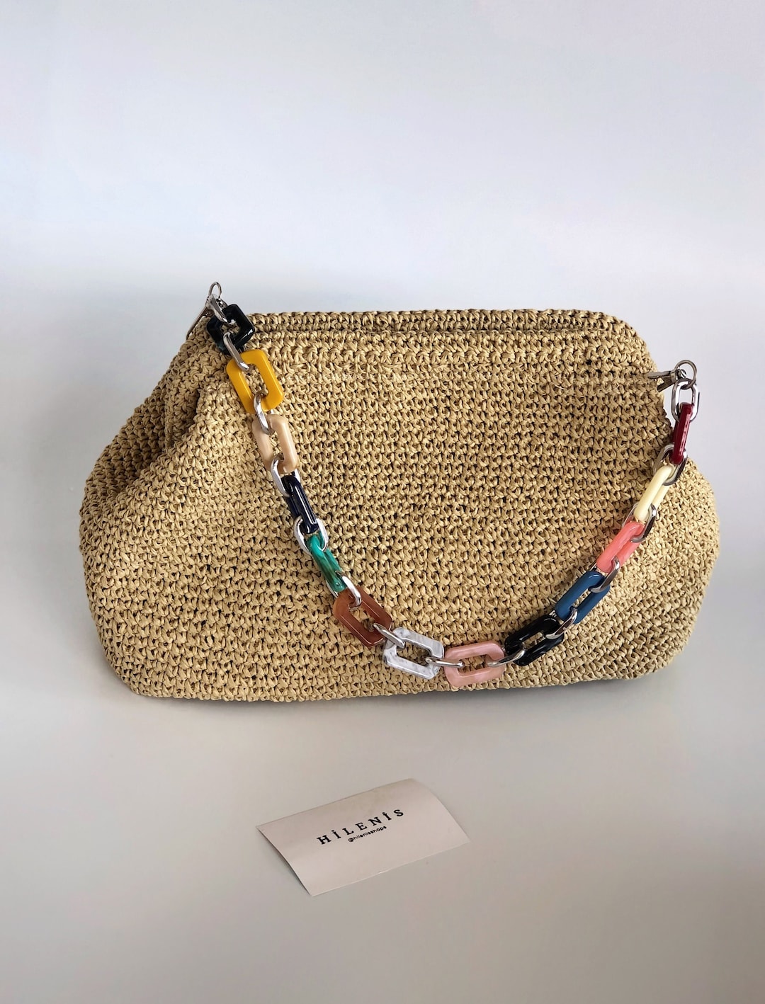 Small Raffia Natural Color Clutch Bag for Women, Straw Knitted Raffia ...