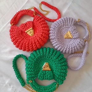 Crochet Designer Bag, Knitted Colorful Shoulder Bag for Women, Green ...