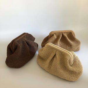 Small Beige Pouch Clutch Bag for Women, Natural Raffia Clutch Bag ...